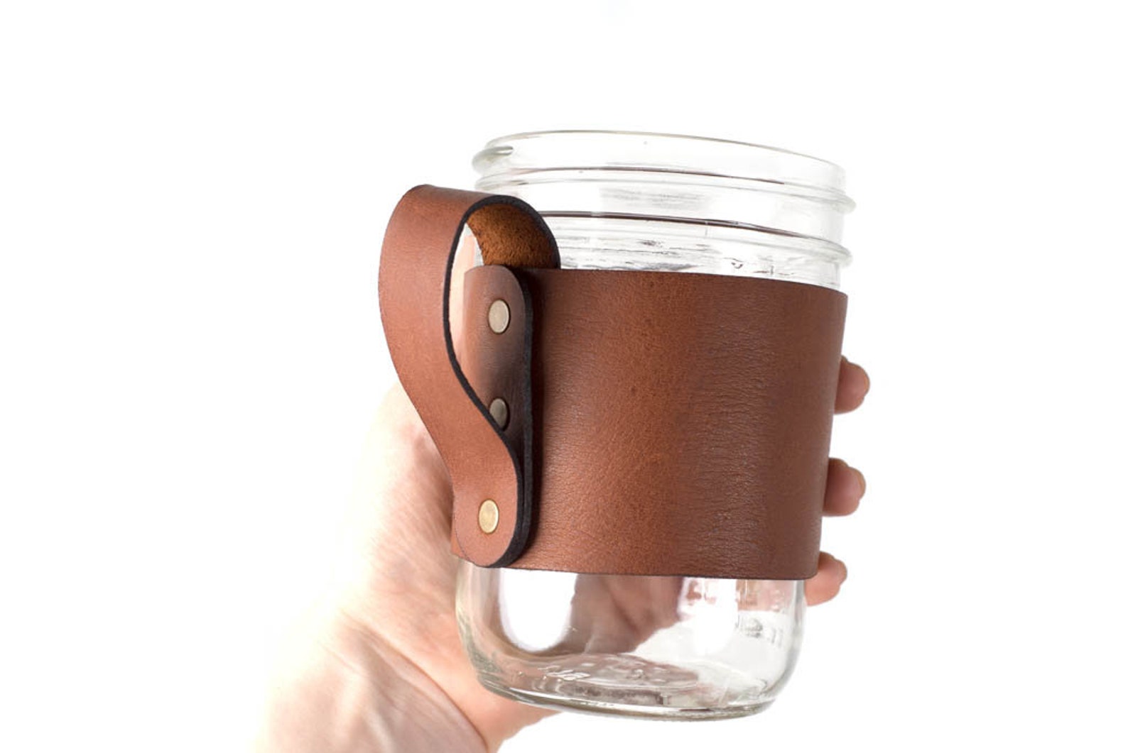 Leather Mason Jar Handle for Wide Mouth Pint Jar - Hand and Hide LLC
